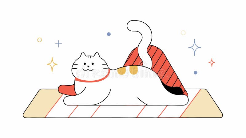 A Fat Cat Stretching with a Happy Face. Flat Style Stock Illustration ...