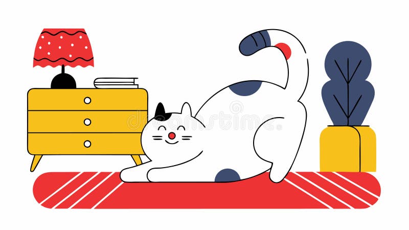 A Fat Cat Stretching with a Happy Face. Flat Style Stock Illustration ...