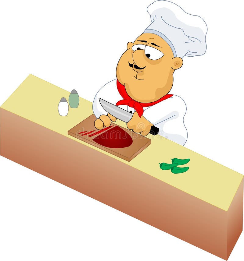 Fat chef cooking stock illustration. Illustration of hand - 32419464