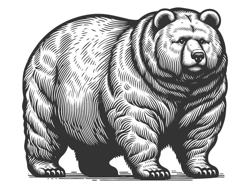 Fat Chubby Bear Engraving Vector Illustration Stock Illustration ...