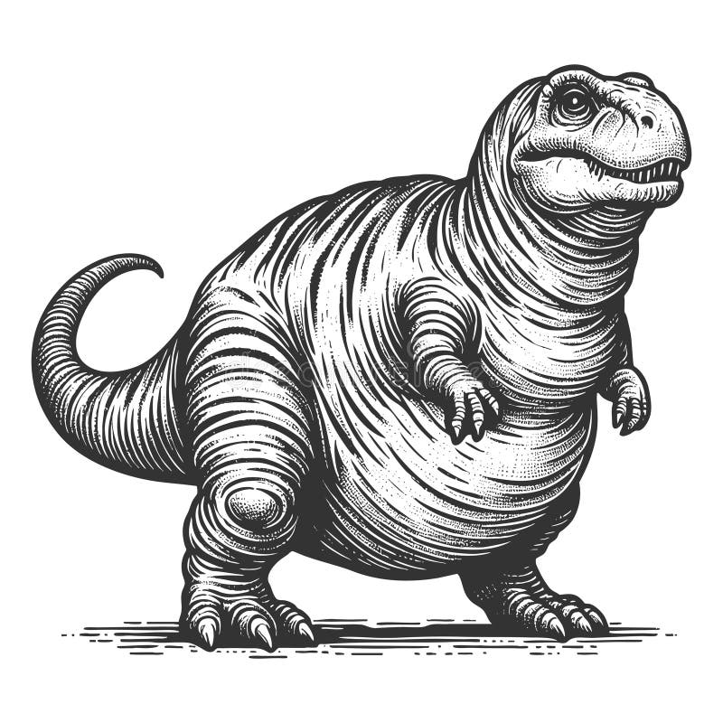 Fat Chubby Dinosaur Engraving Vector Illustration Stock Illustration ...