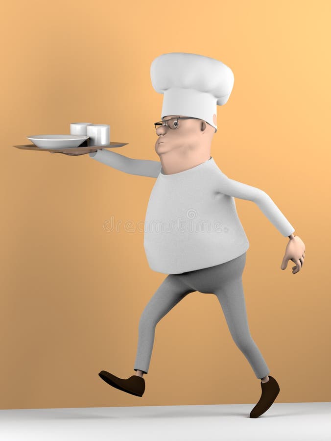 Fat Cook Walk with Tray,3d Render Stock Illustration - Illustration of ...