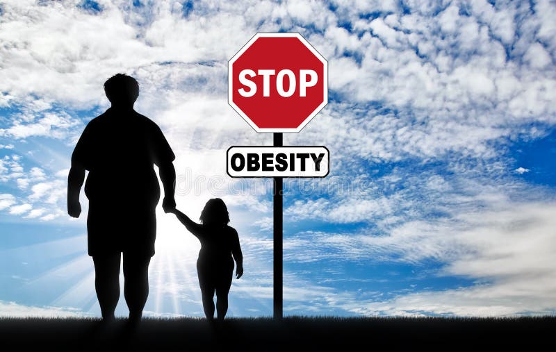 Fat Man and a Sign of Stop Obesity Stock Photo - Image of lose ...