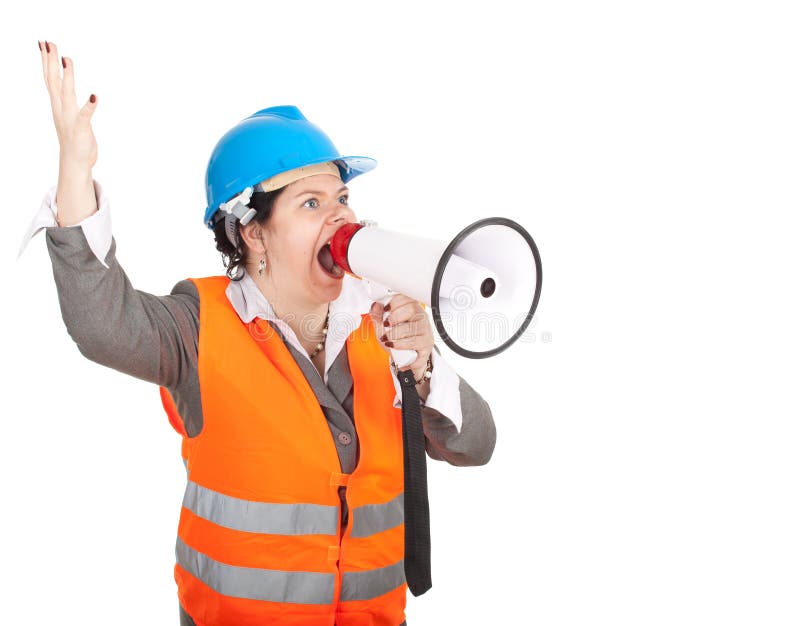 Fat Female Architect or Engineer with Megaphone Stock Photo - Image of ...