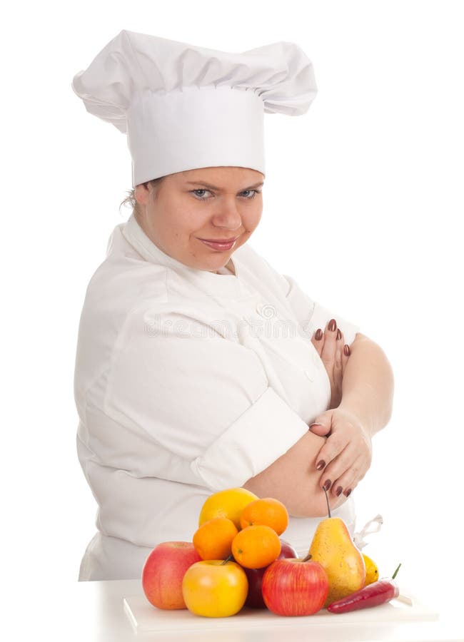 Fat Female Cook with Fruits, Series Stock Photo - Image of chef ...