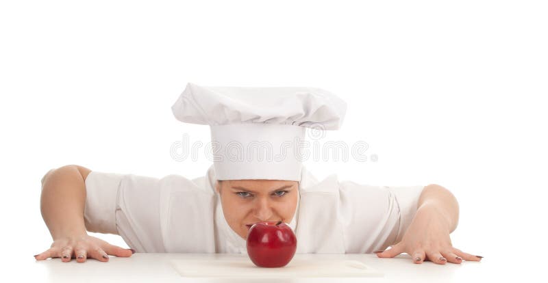 Fat Female Cook with Red Apple Stock Photo - Image of restaurant ...