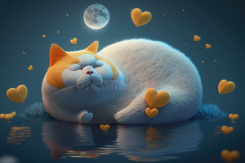 Fat Fluffy White Happy Cat Sleeps, Generative AI Stock Illustration ...
