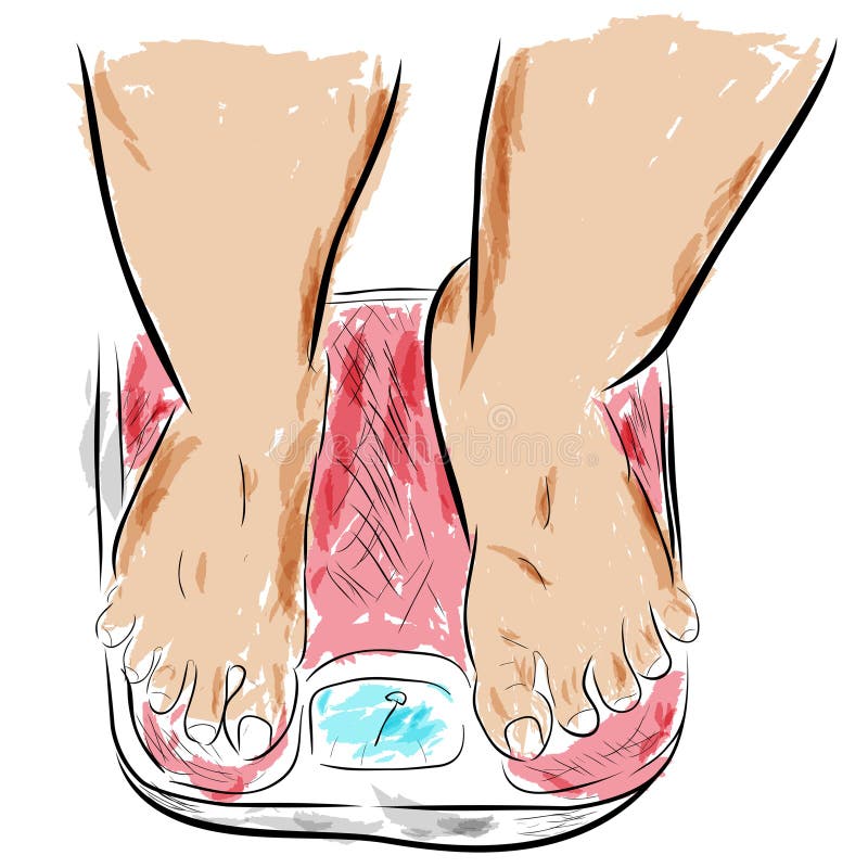 Simple Fat Foot at Weight Scale, Top View, Vector Doodle Hand Draw ...