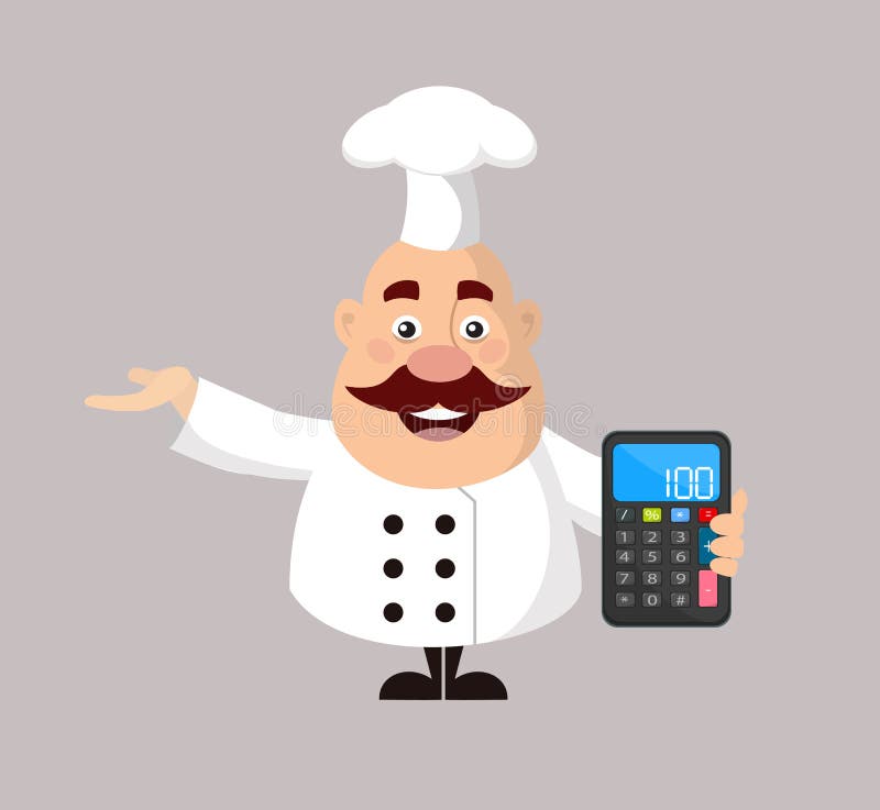 Fat Funny Chef - Presenting a Calculator Stock Vector - Illustration of ...