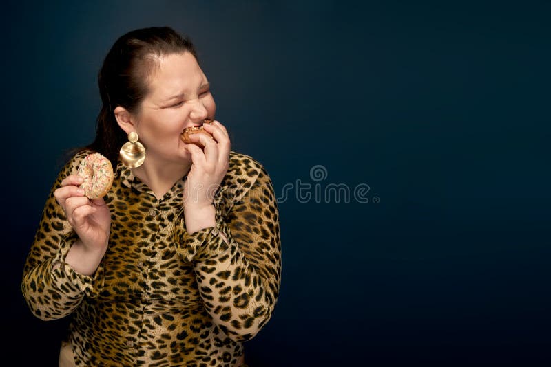 Fat Girl Eating French Fries From A Glass The Concept Of Gluttony