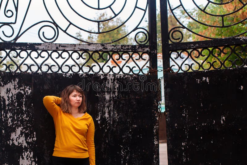 Fat Girl Standing at the Iron Gate Stock Image - Image of life, beauty ...