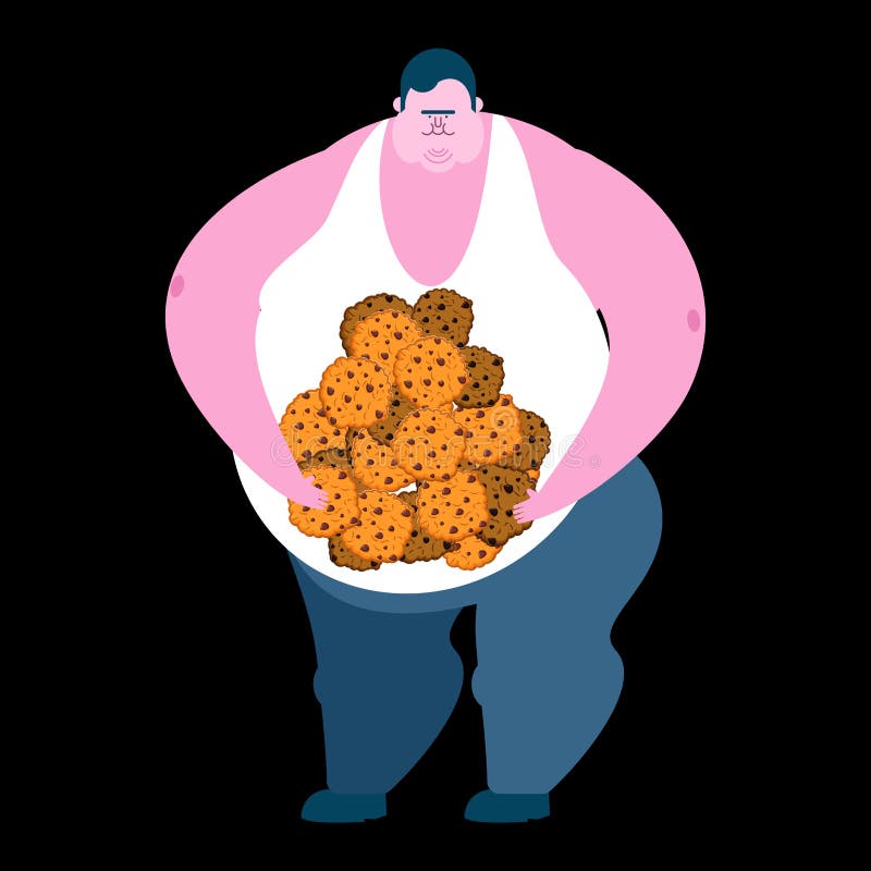Fat Guy and Cookie. Glutton Thick Man and Biscuit Stock Vector ...