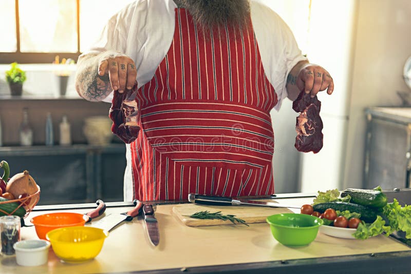 Fat Guy Preparing Dinner in Kitchen Stock Photo - Image of hold, health ...