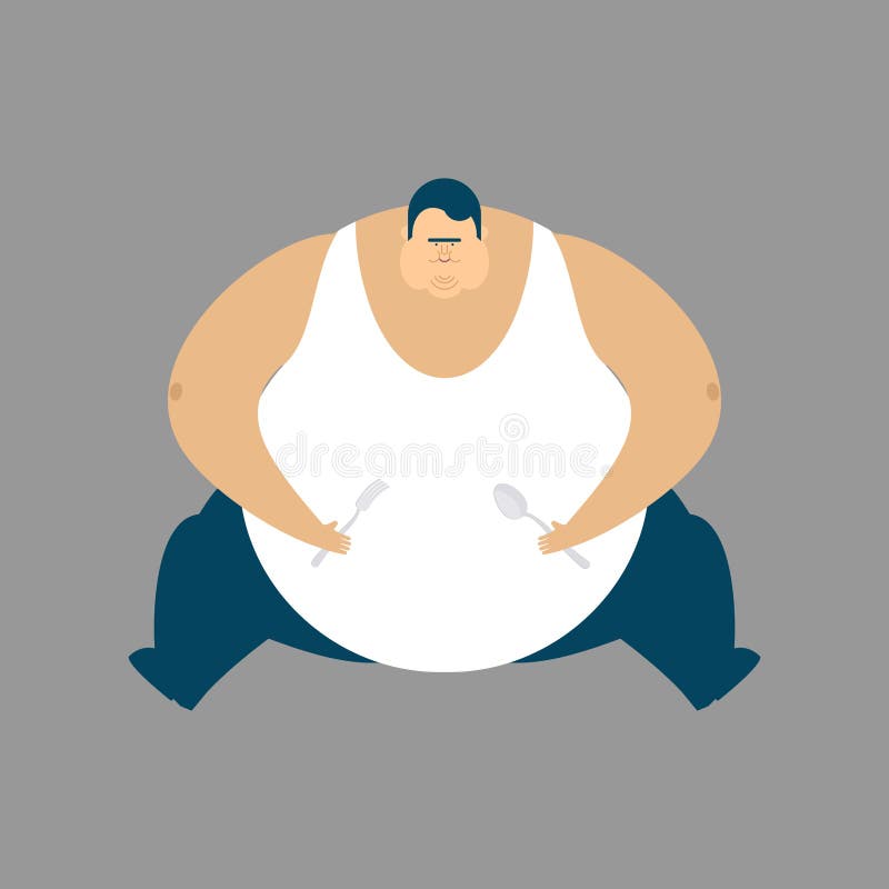 Fat Guy Sitting Isolated. Glutton Thick Man Stock Vector - Illustration ...
