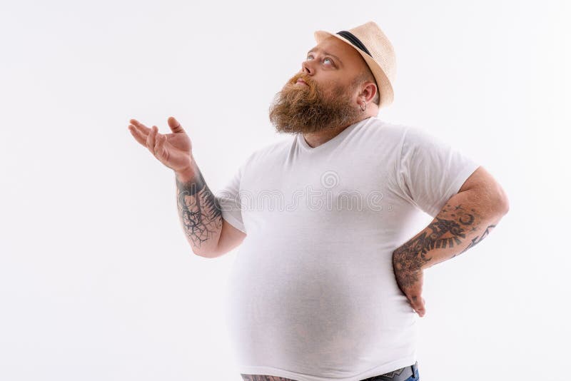 Fat Guy Thinking about Something Seriously Stock Photo - Image of ...