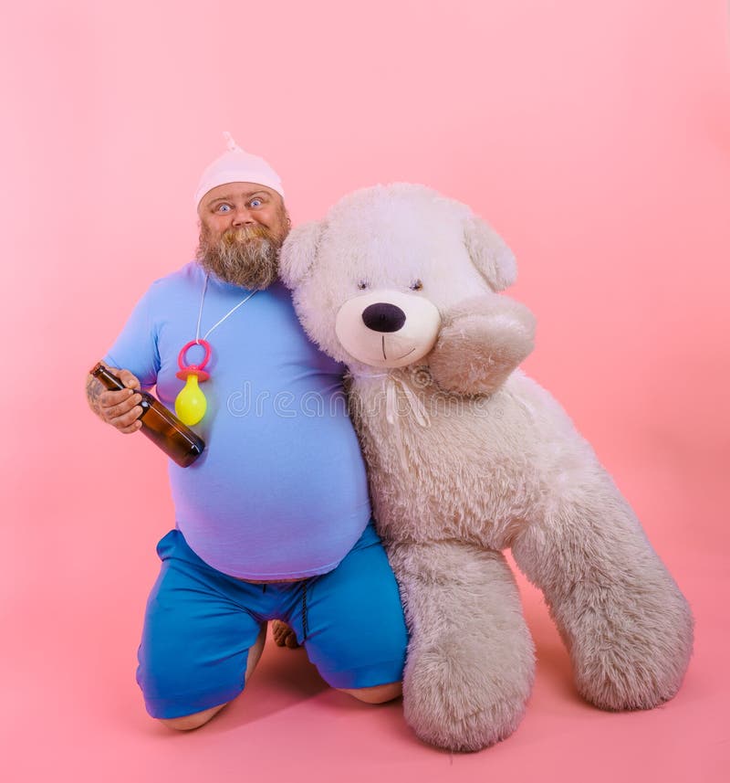 Fat Happy Man Acts Like a Happy Baby but Drinks Beer Stock Photo ...