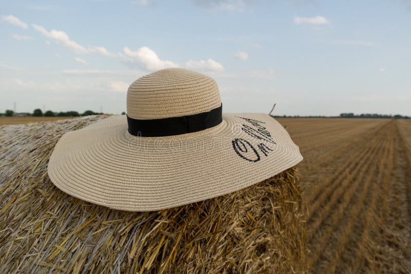 Fat Hat on the Background of a Field with Hay and Clouds Stock Photo ...