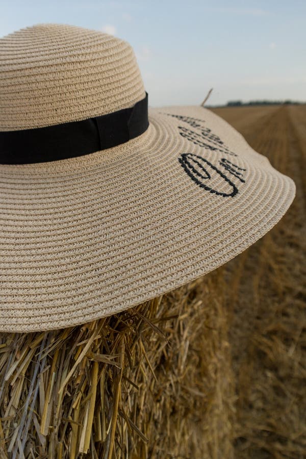 Fat Hat on the Background of a Field with Hay and Clouds Stock Photo ...