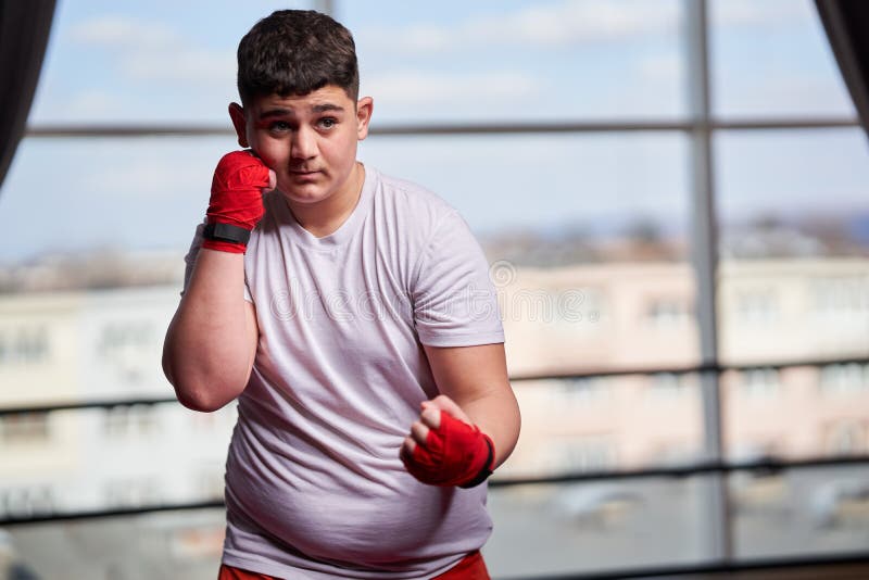 Fat Kickboxer Doing Shadow Boxing Stock Photo - Image of club, chubby ...