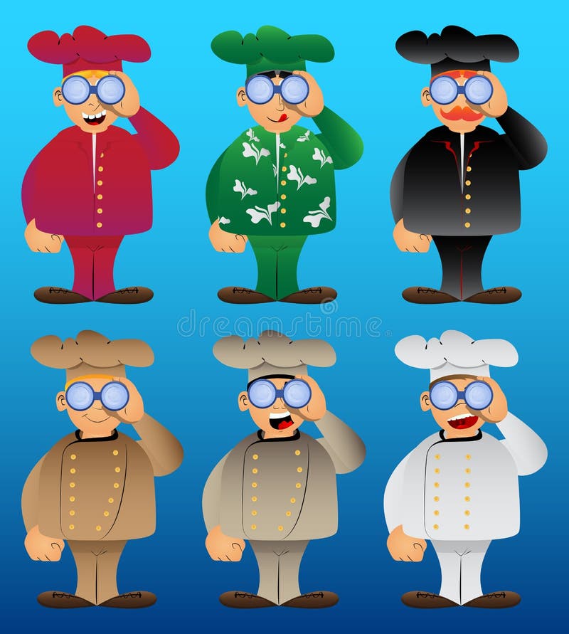 Fat Male Cook Looking through Binoculars. Stock Vector - Illustration ...