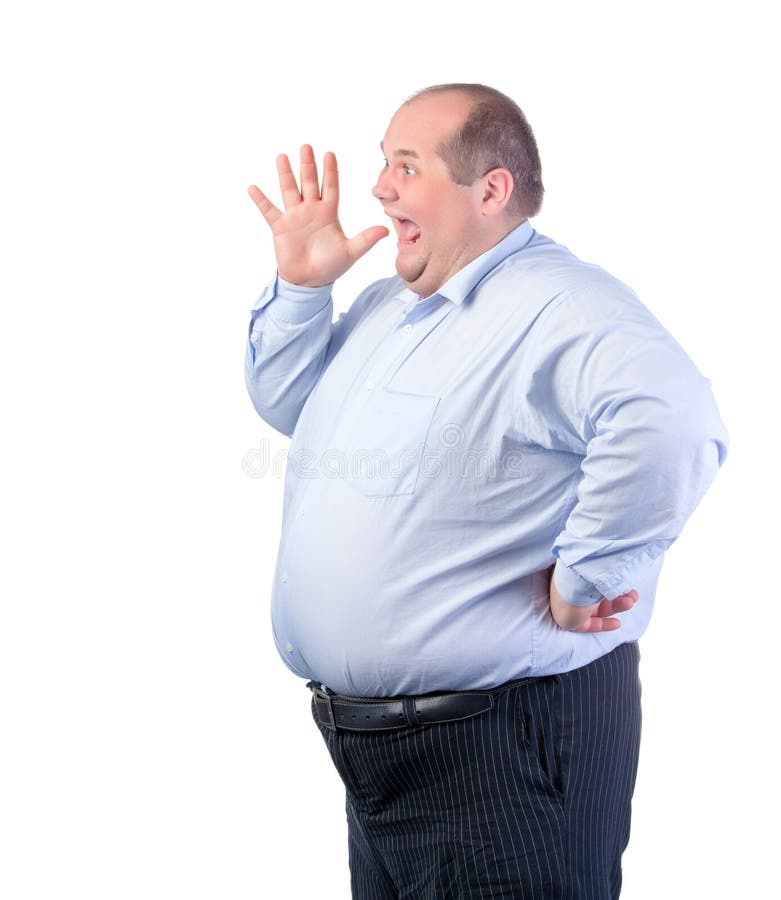 Fat Man in a Blue Shirt, Shouting Stock Photo - Image of adults, posing ...