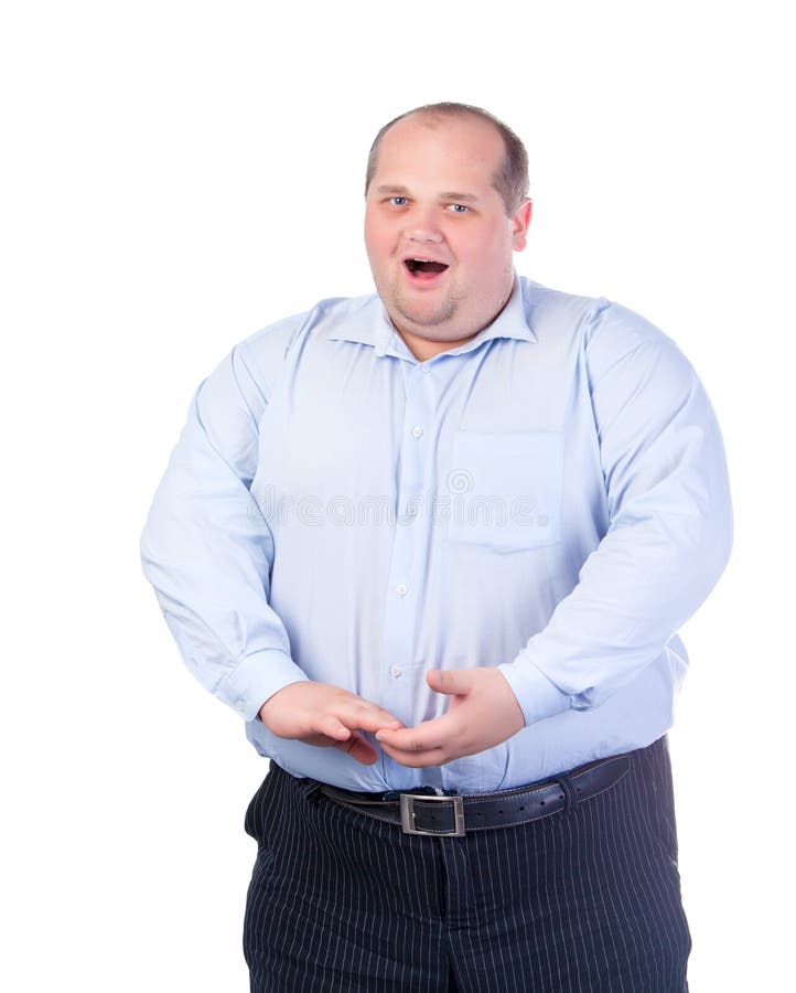 Fat Man in a Blue Shirt, Singing a Song Stock Image - Image of posing ...