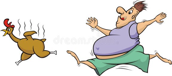 Fat Man Chasing a Grilled Chicken Stock Vector - Illustration of food ...