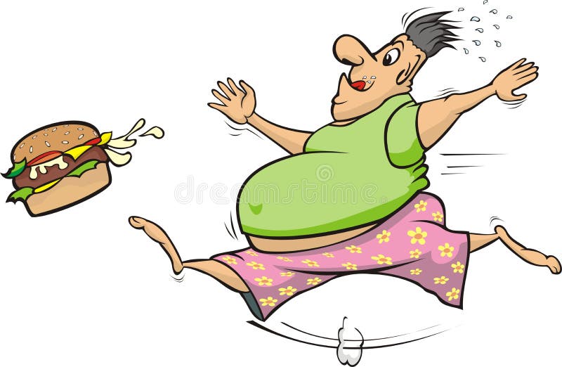 Fat Man Chasing a Hamburger Stock Vector - Illustration of desire, male ...