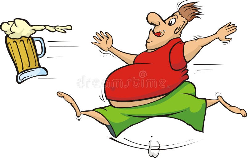 Fat Man Chasing a Mug of Beer Stock Vector - Illustration of calories ...