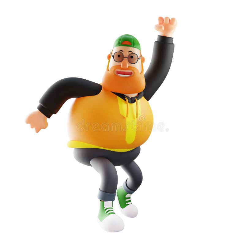 A Fat Man 3D Cartoon Design Waving His Hands Stock Illustration ...