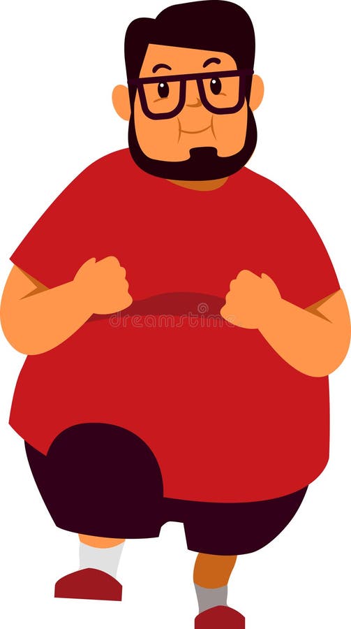 Fat Beard Man with Brown Glasses Wearing Red Shirt Doing Exercise ...