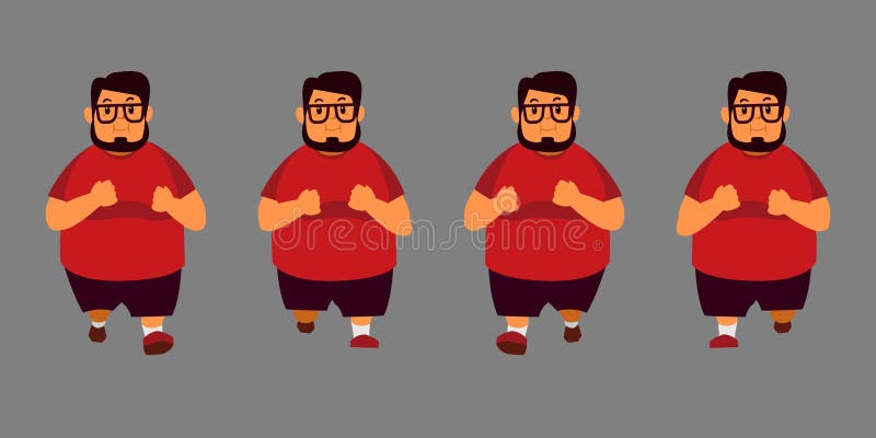 Fat Man with Glasses Wearing Red Shirt Running for Animation Set Stock ...
