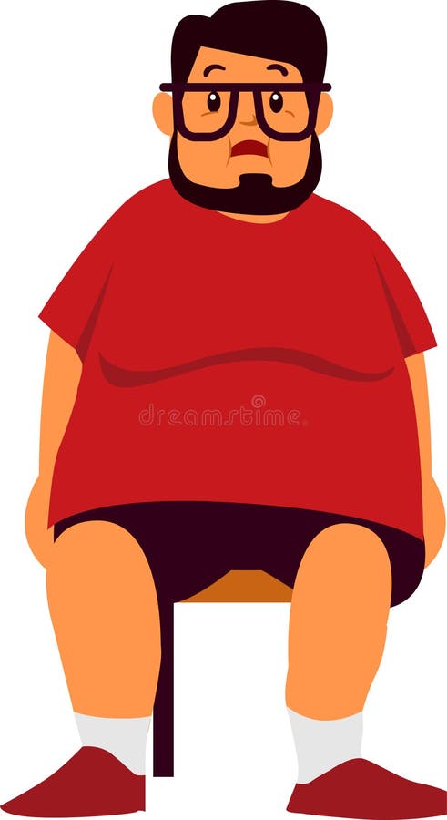 Fat Man with Glasses Wearing Red Shirt Sitting on a Chair Isolated ...
