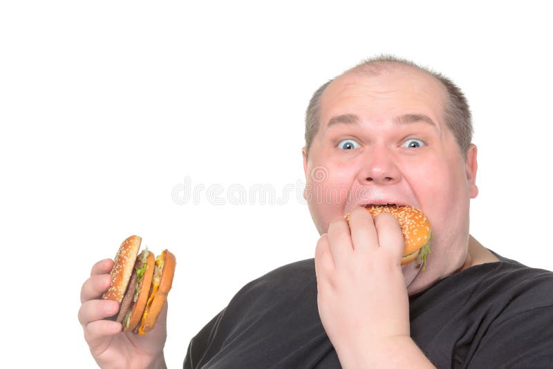 Fat Man Greedily Eating Hamburger Stock Image - Image of large ...