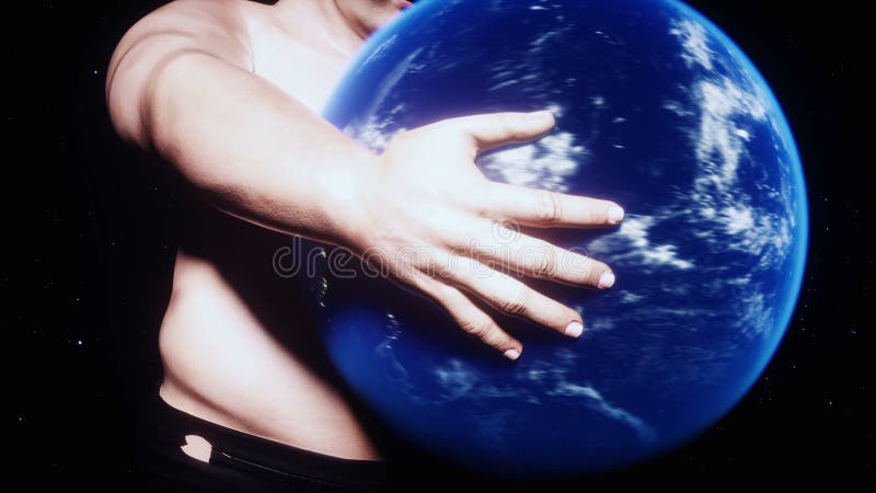 The Fat Man Holds the Earth in His Hands. Obesity Problem Concept ...