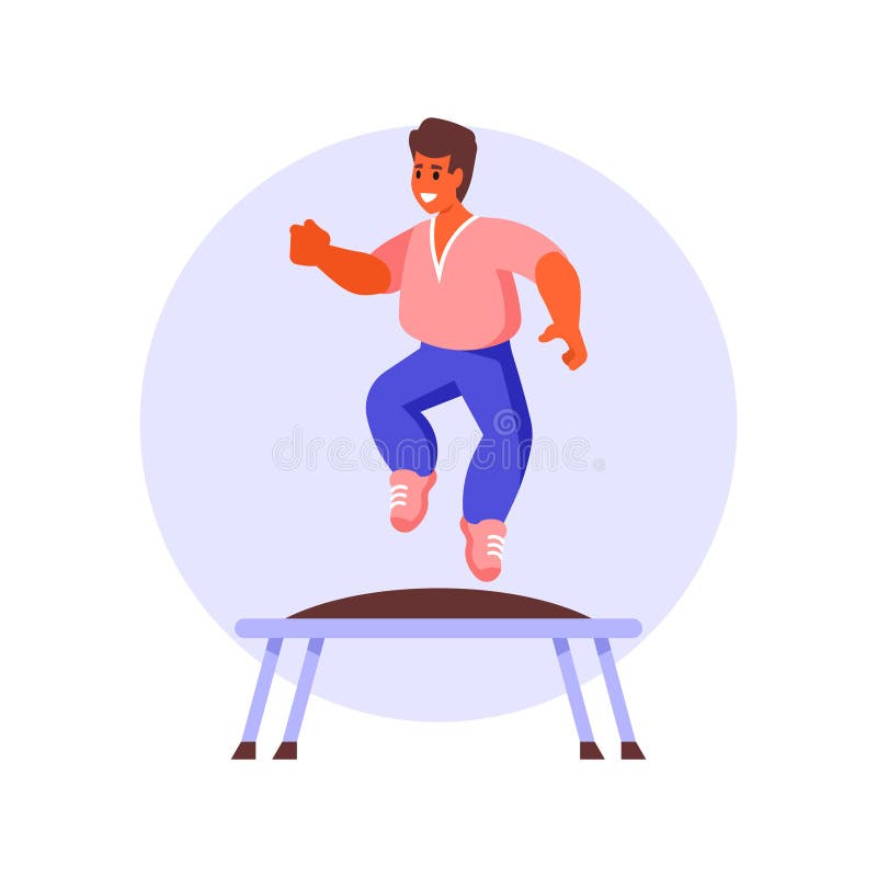 Fat Man Jumping on Trampoline. Vector Illustration in Flat Style Stock ...