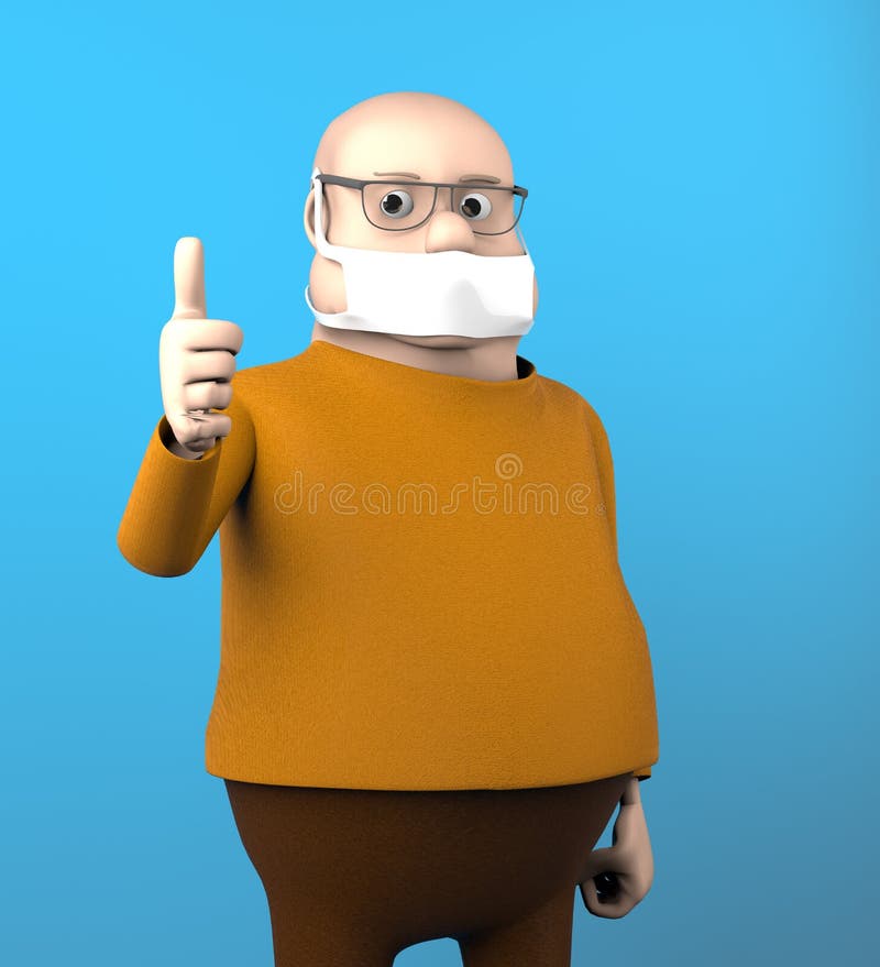 Fat Man with Mask, Quarantine, 3d Render Stock Illustration ...