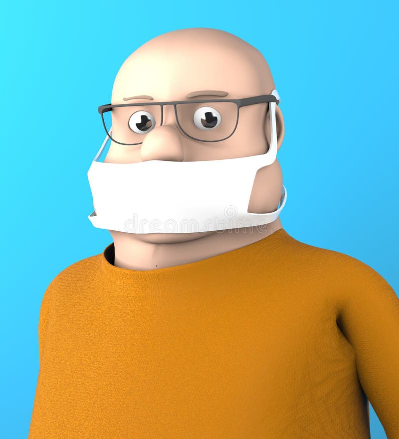 Fat Man with Mask, Quarantine, 3d Render Stock Illustration ...