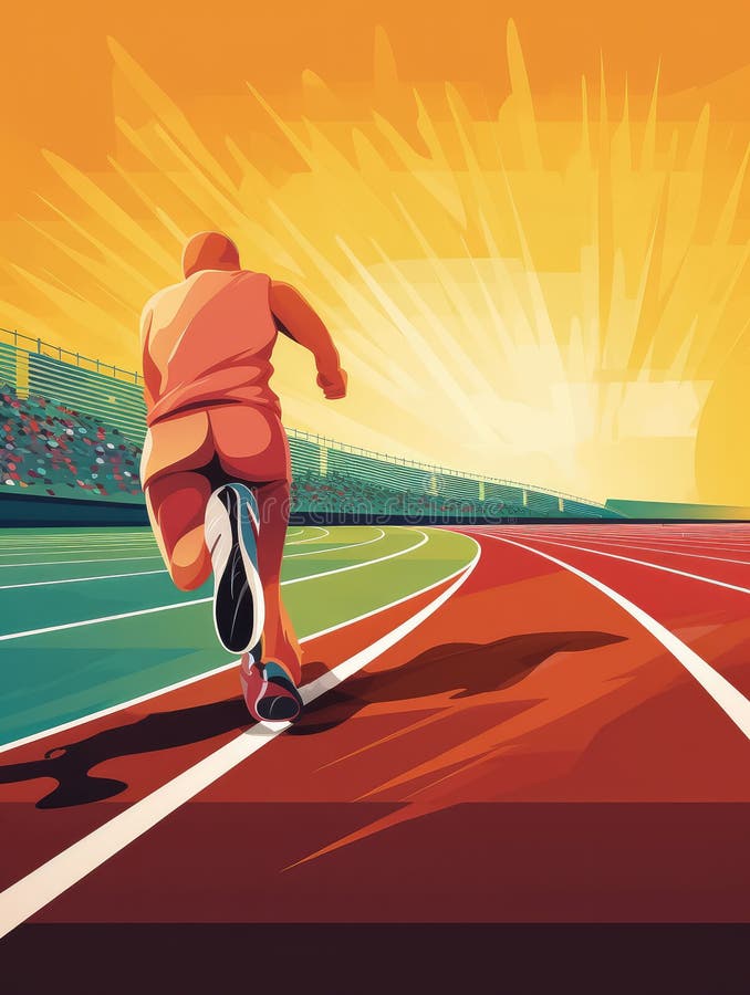 Fat Man Running Exercising on a Running Track Illustration Style. Stock ...