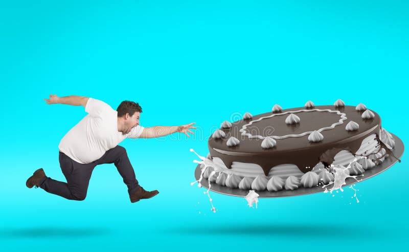 Fat Man Runs Fast To Eat a Big Cake Stock Image - Image of body ...