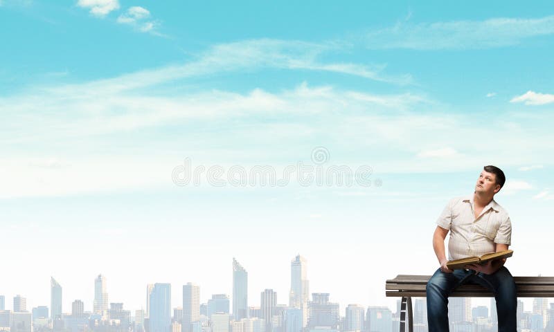 Fat man stock photo. Image of book, person, horizon, reading - 59249282