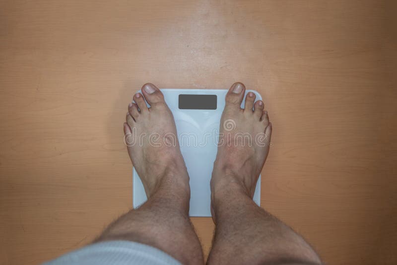 Fat Man Weighing Himself on Digital Scale Stock Image - Image of diet ...