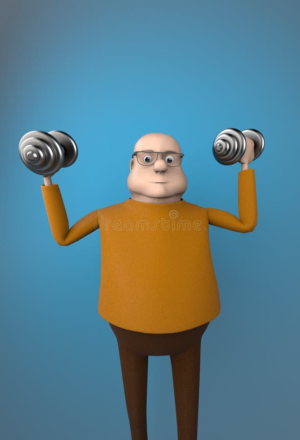 Fat Man Work Out With Dumbbells On Blue Background,3d Render Stock ...