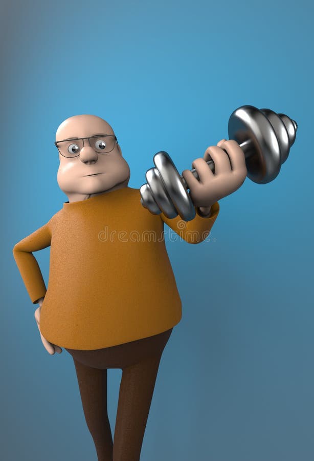 Fat Man Work Out with Dumbbells,3d Render Stock Illustration ...