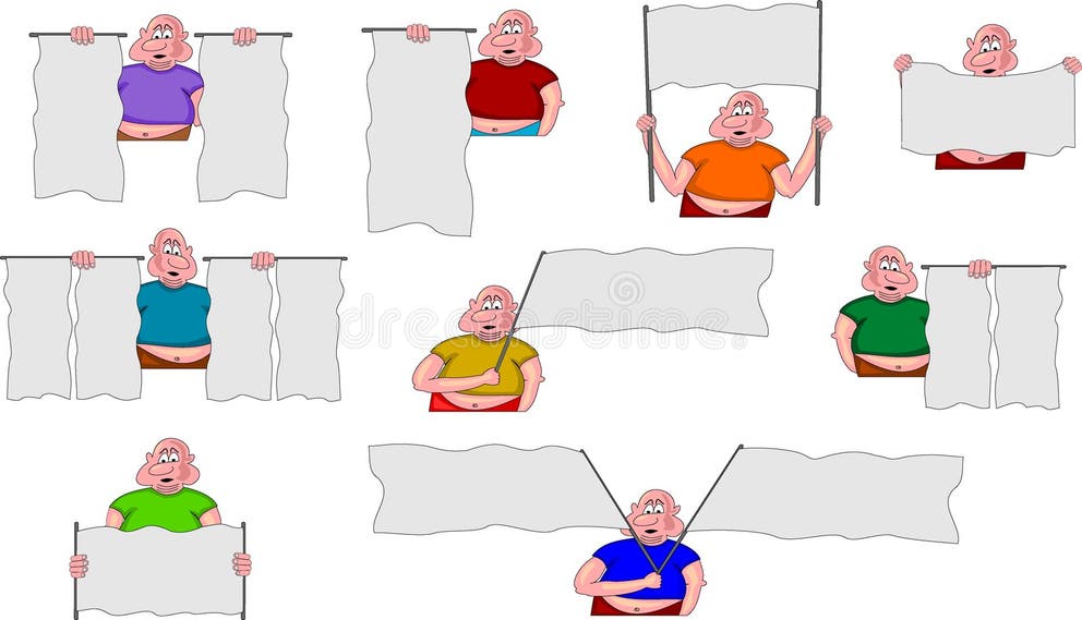 Fat Men with Flags Used for Messages Stock Vector - Illustration of ...