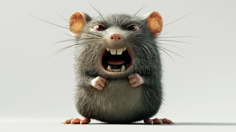 Fat Mouse Sitting on a Plain White Surface with an Expressive Open ...