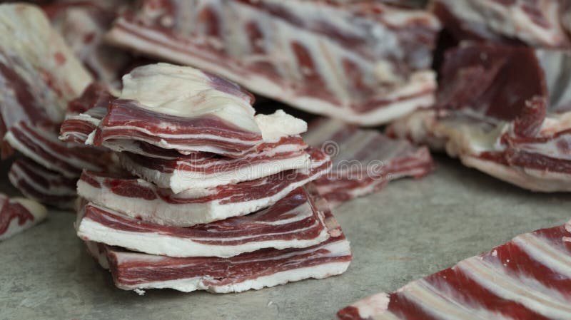 Fat Mutton Meat, Sliced Pieces. the Meat is on the Table, Ready To Cook ...