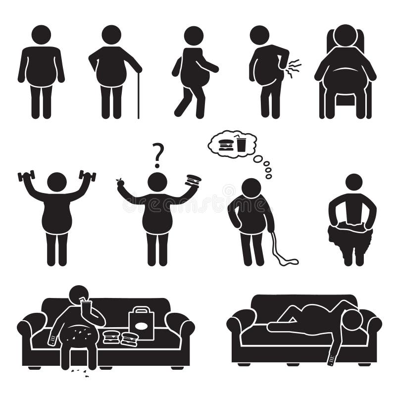Fat and Obese People Icon Set. Vector Stock Vector - Illustration of ...