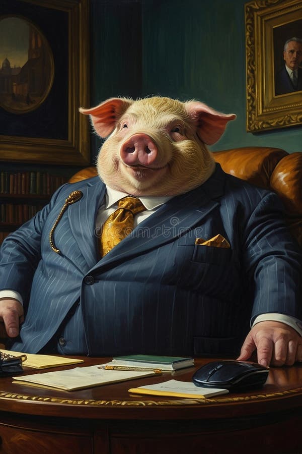 A Fat Pig in a Man S Suit Sits Stock Illustration - Illustration of ...