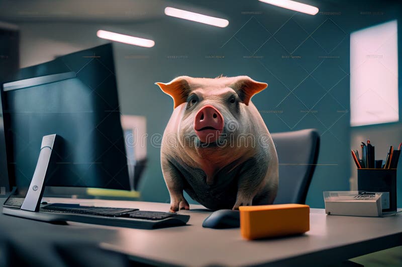 A Fat Pig is Sitting at the Office.generativeai Stock Illustration ...